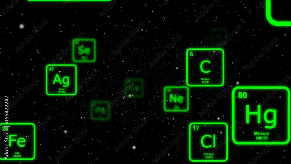 Vidéo Stock Green chemical elements from the periodic table floating by ...