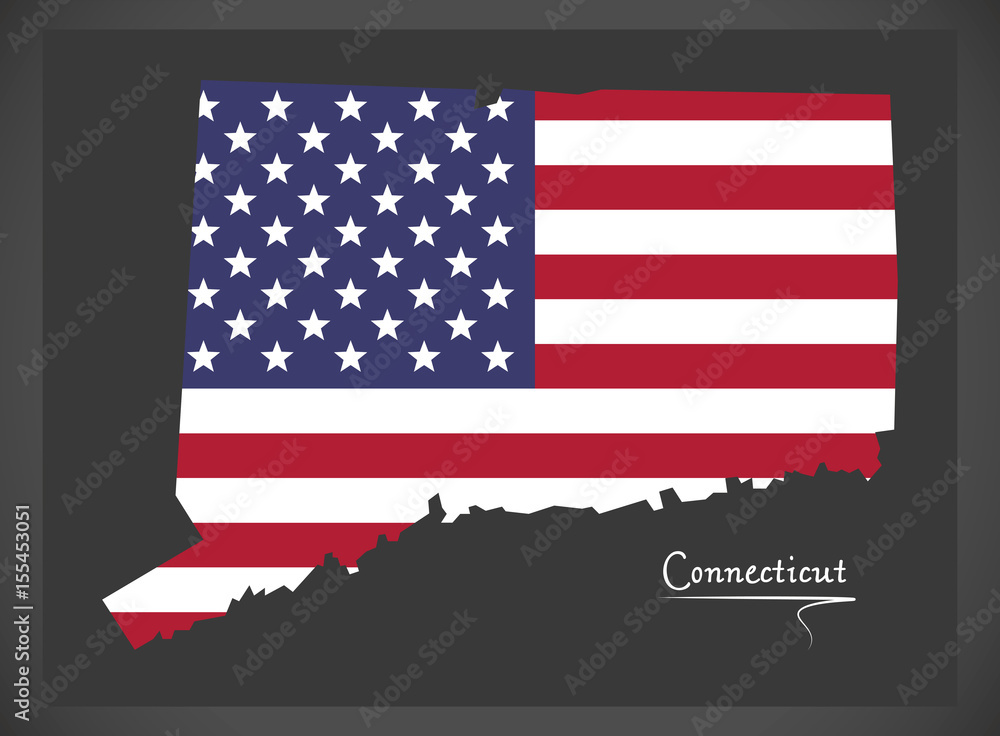 Connecticut map with American national flag illustration Stock Vector ...