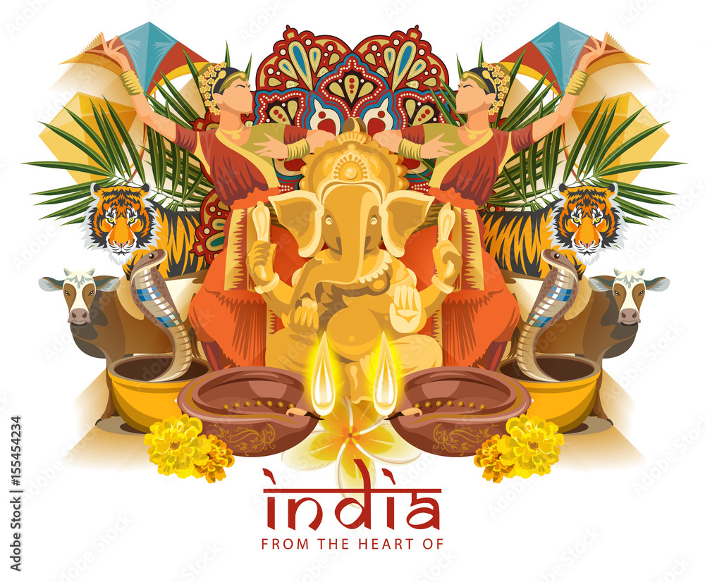 India. Goa. Vector illustration. Indian colorful template. Tropical ...