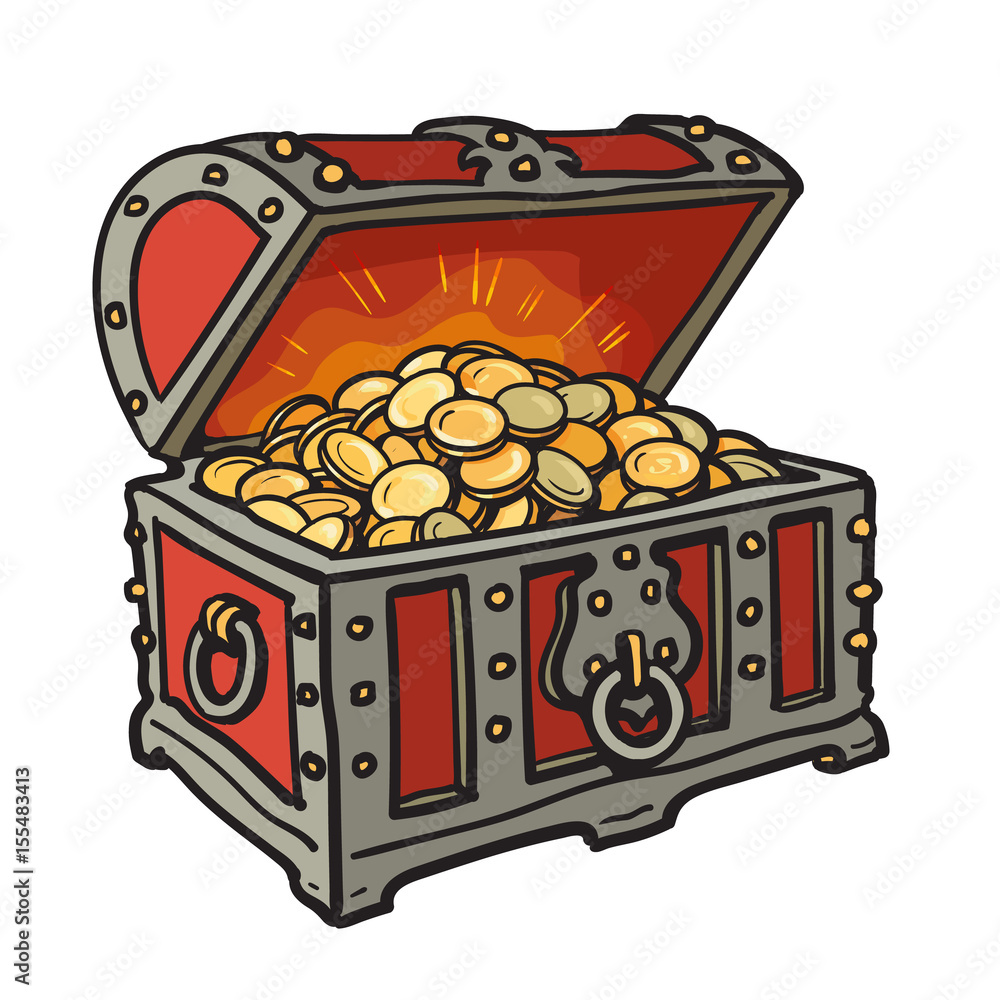 chest with gold coins cartoon style Stock Vector | Adobe Stock