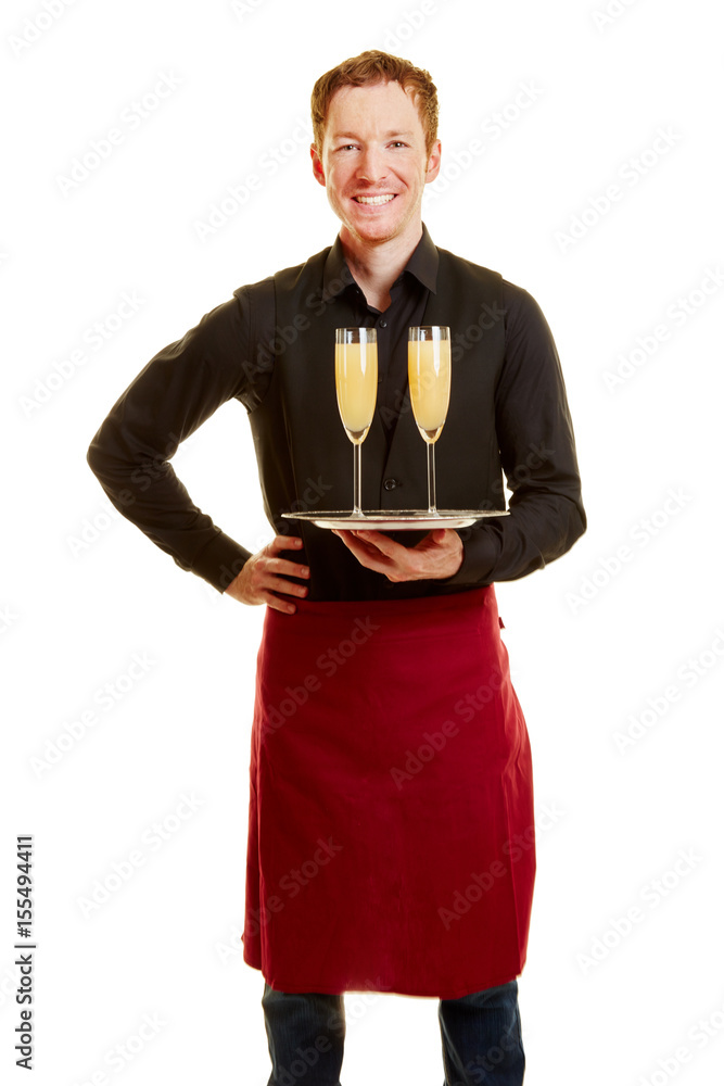 Mann als Kellner mit Gläsern auf Tablett Stock Photo | Adobe Stock
