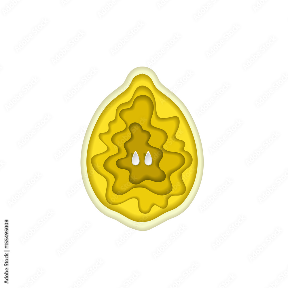 Paper art carving with layered cut out shape of yellow juicy lemon with ...