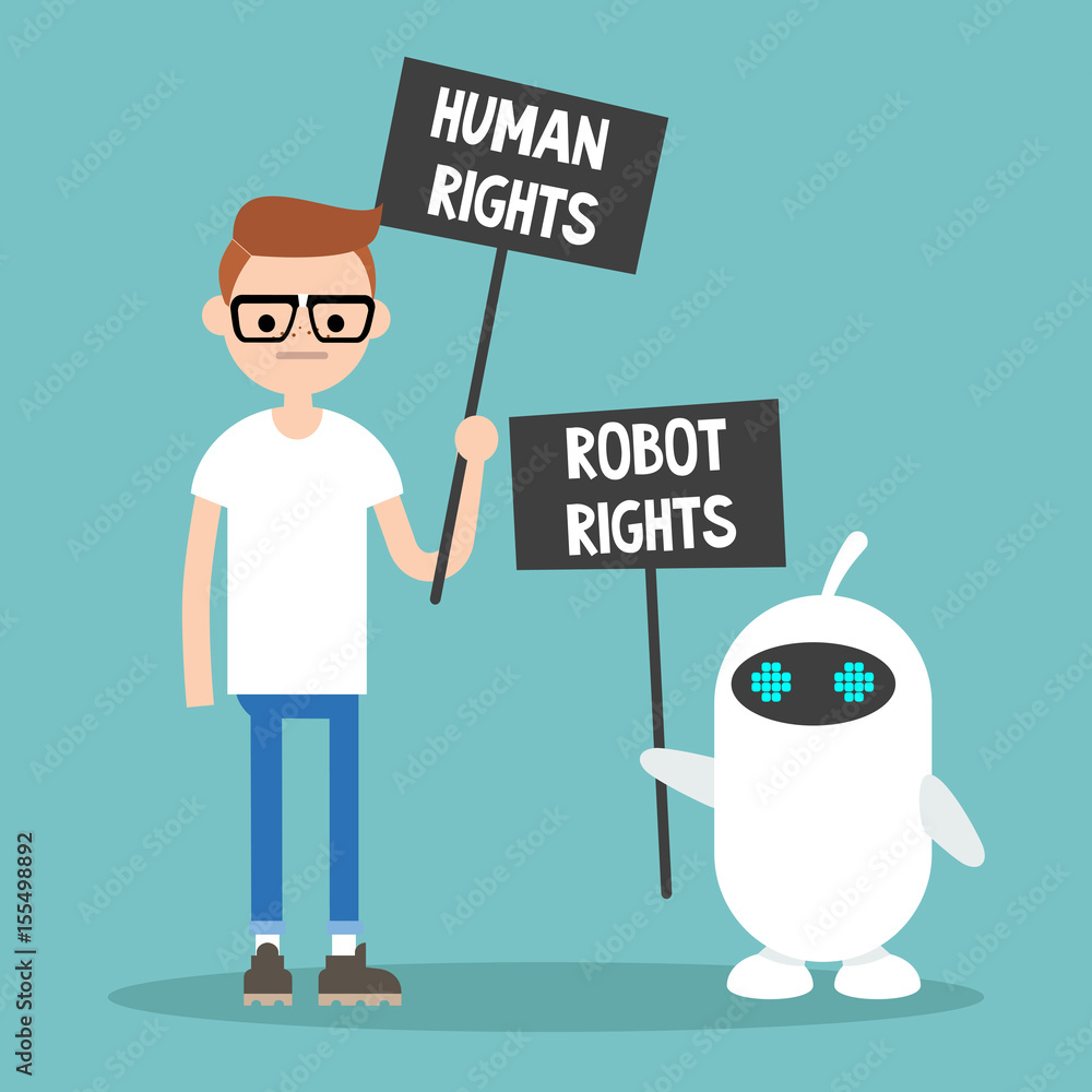Human rights vs Robot rights / Cartoon characters holding protest signs ...