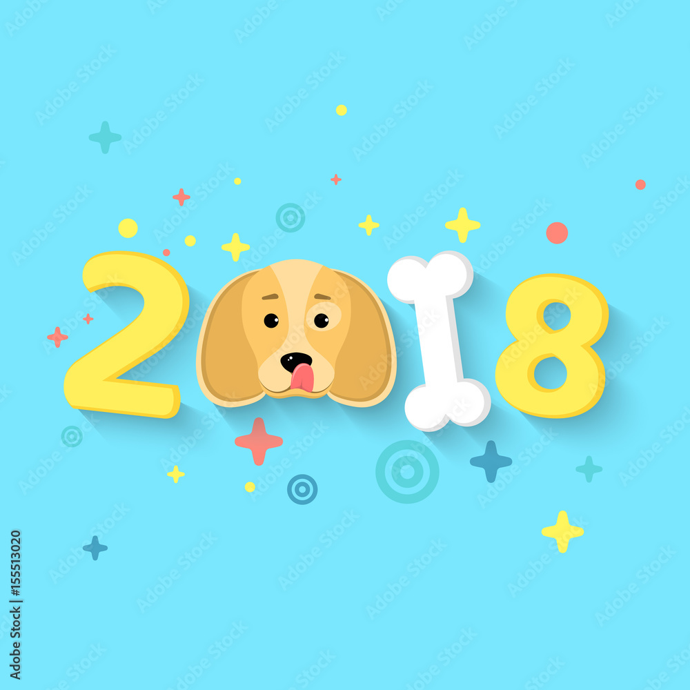 2018 year. The year of the yellow earth dog. Figures of chaotic size in ...