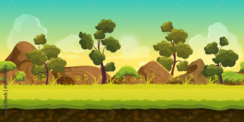 Forest and Stones 2d game Landscape for games mobile applications and ...