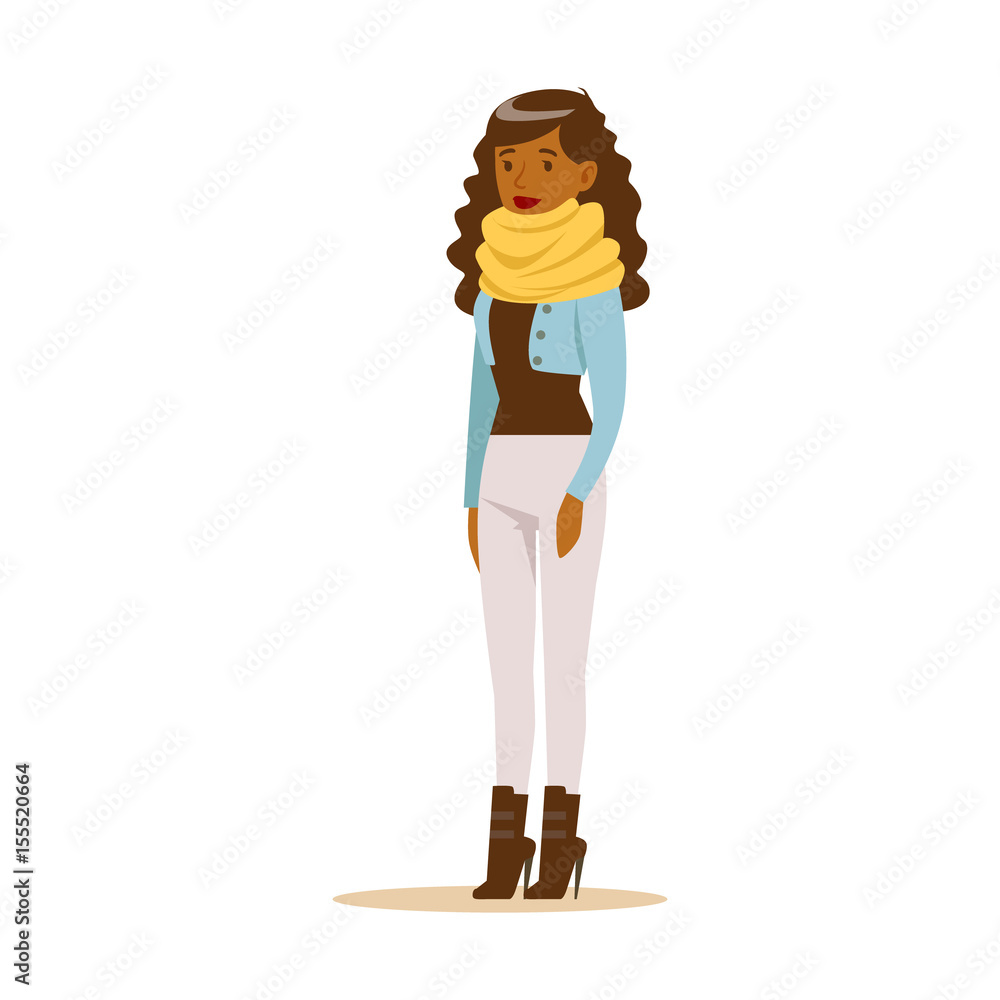 Beautiful young African American woman with curly long hair in casual ...