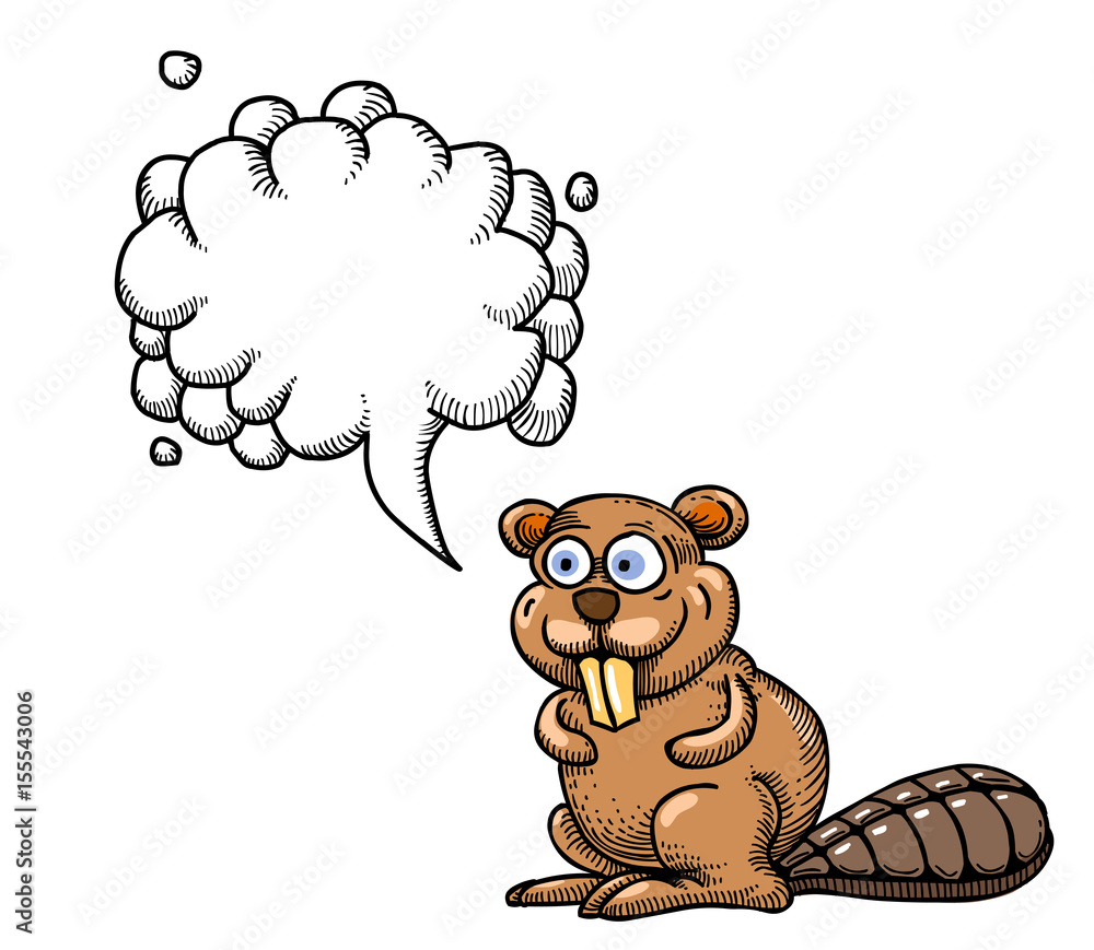 Cartoon image of beaver. An artistic freehand picture. With speech ...