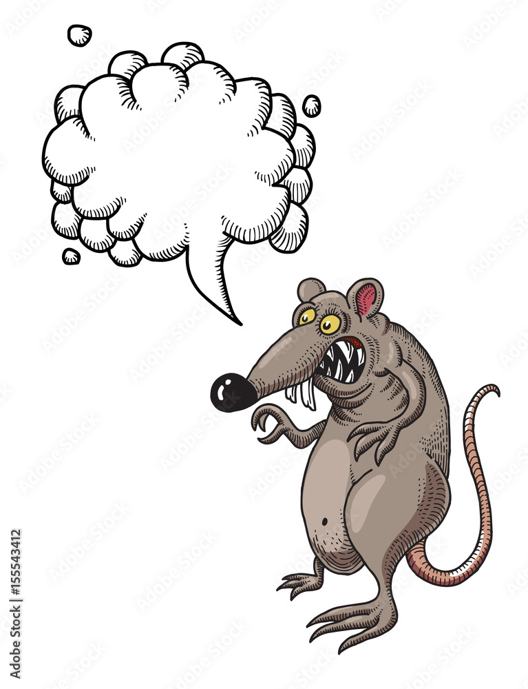 Cartoon image of evil rat. An artistic freehand picture. With speech ...