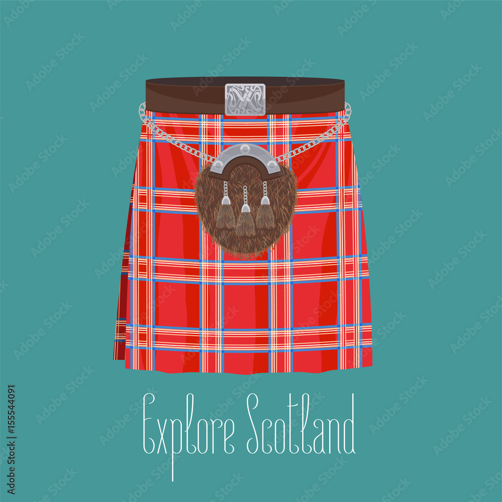 Scottish traditional skirt kilt with square pattern vector illustration ...