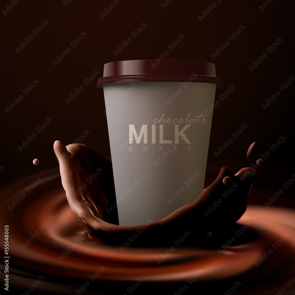 Paper milkshake cup with chocolate milk crown splash Stock Vector ...