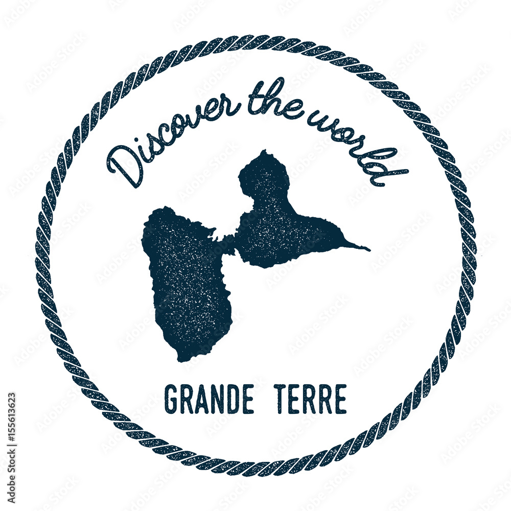 Grande-Terre map in vintage discover the world insignia. Hipster style ...