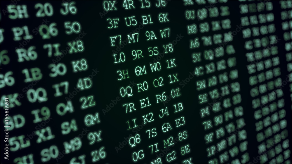 Hexadecimal abstract green code running up a computer screen. Stock Photo | Adobe Stock