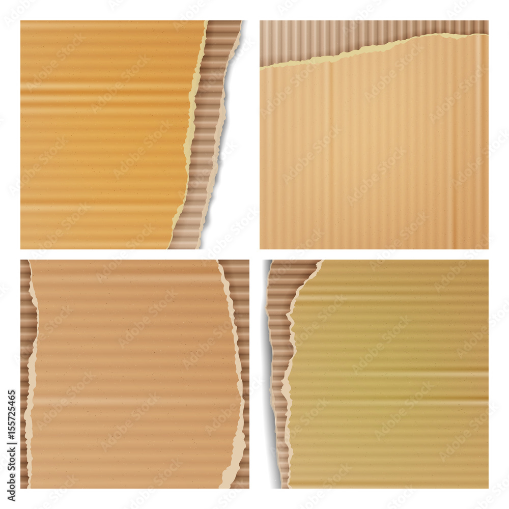 Corrugated Cardboard Vector Set. Realistic Texture Ripped Cardboard ...