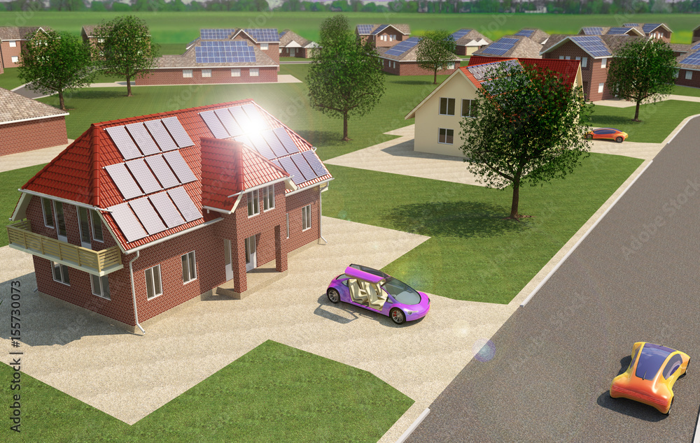 Solar Power City 3d concept, Renewable Energy Settlement, Solar and ...