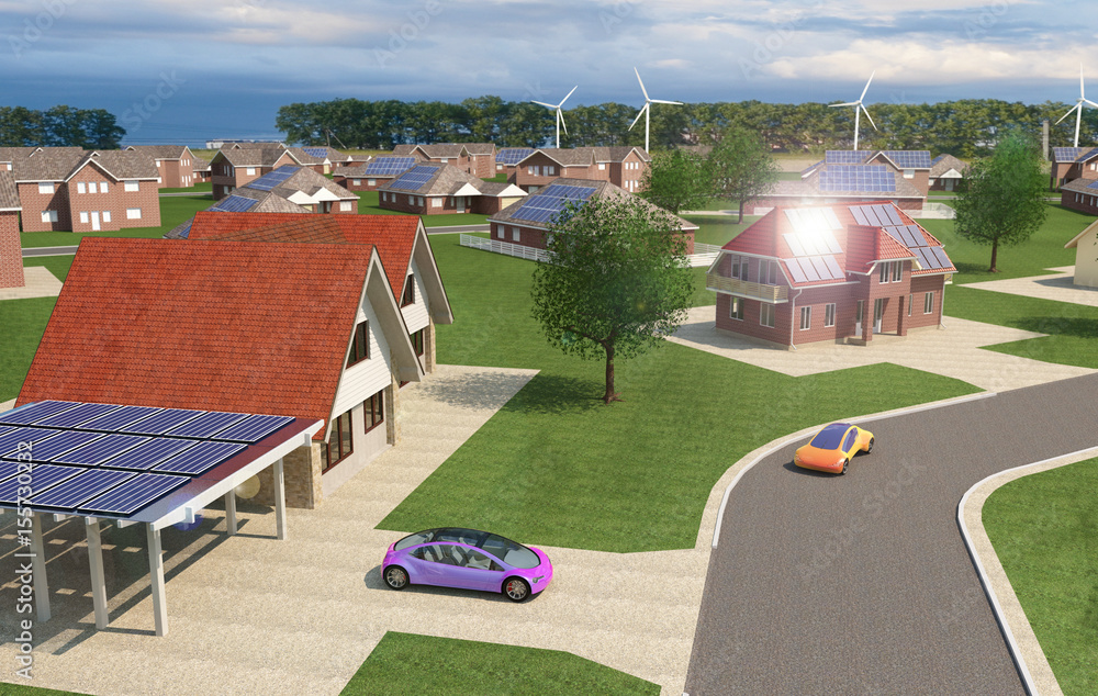 Solar Power City 3d concept, Renewable Energy Settlement, Solar and ...