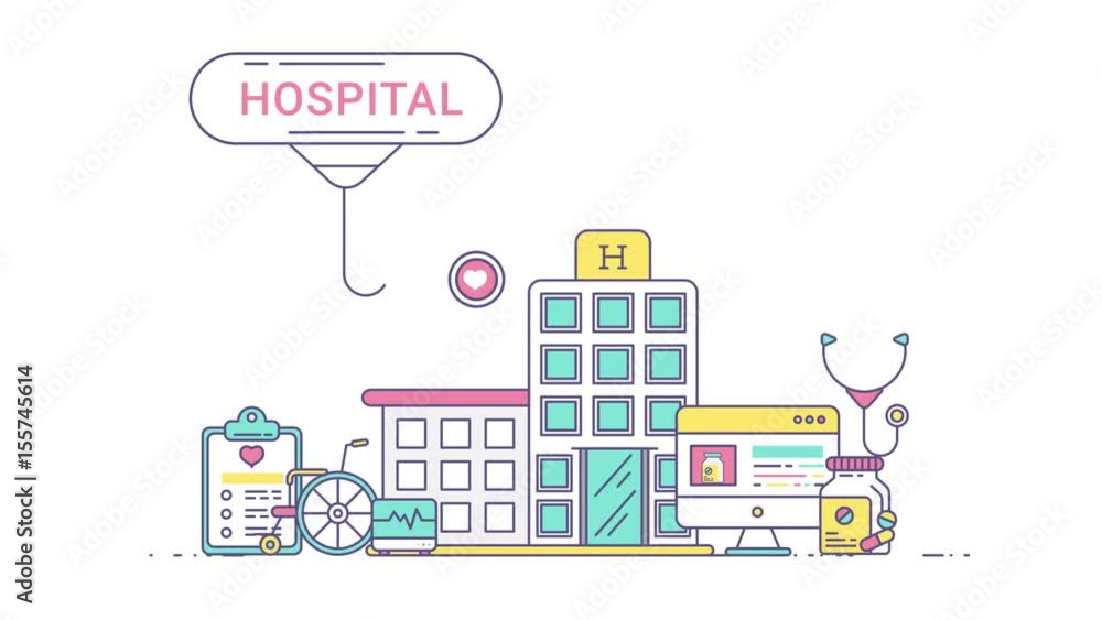 Vidéo Stock Hospital animation and Healthcare motion graphic. Flat line ...
