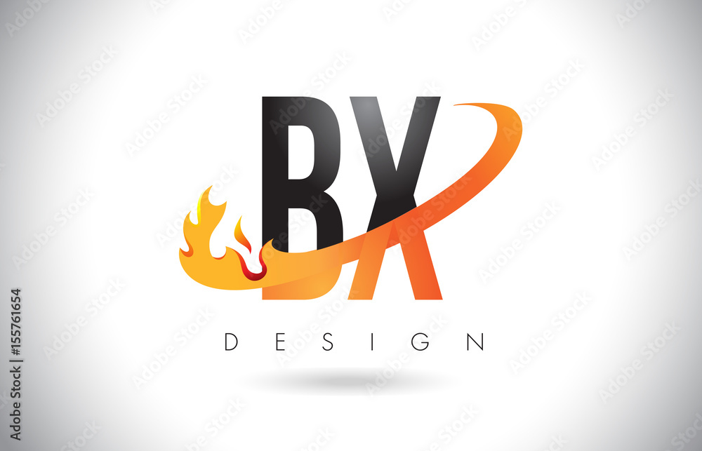 BX B X Letter Logo with Fire Flames Design and Orange Swoosh. Stock ...