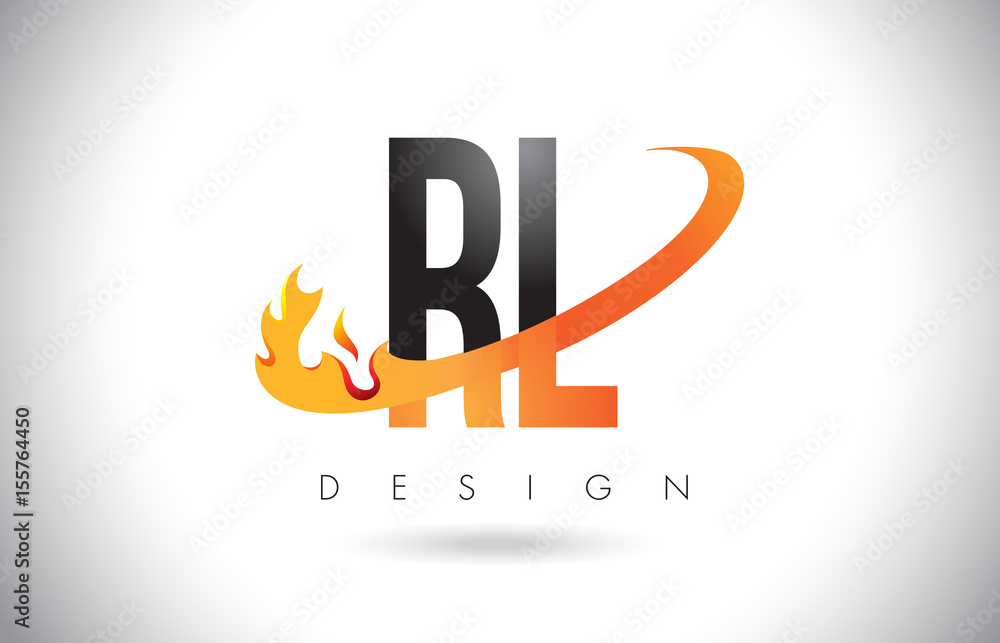 RL R L Letter Logo with Fire Flames Design and Orange Swoosh. Stock ...