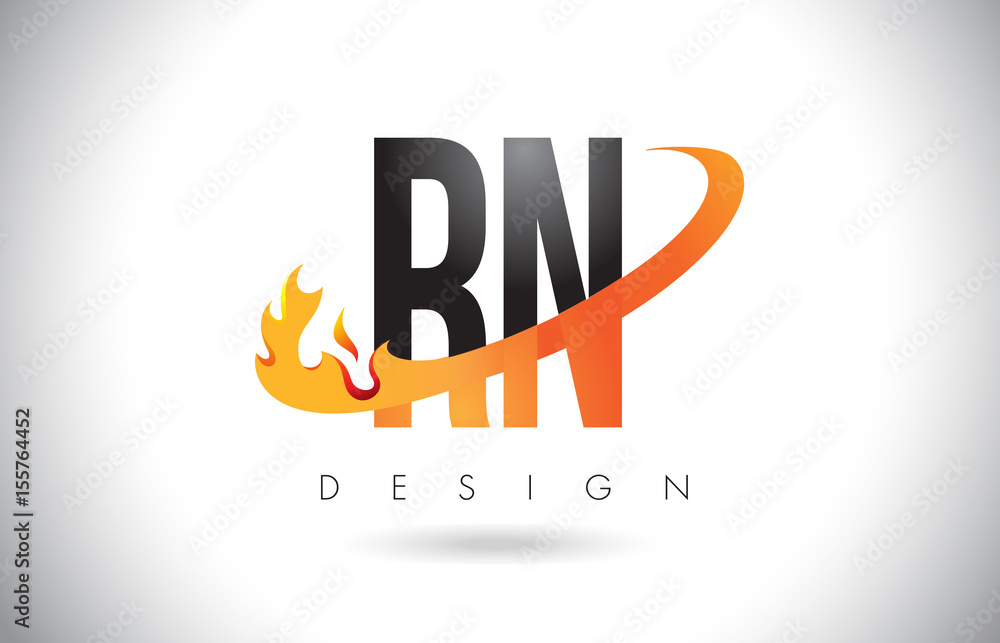 RN R N Letter Logo with Fire Flames Design and Orange Swoosh. Stock ...