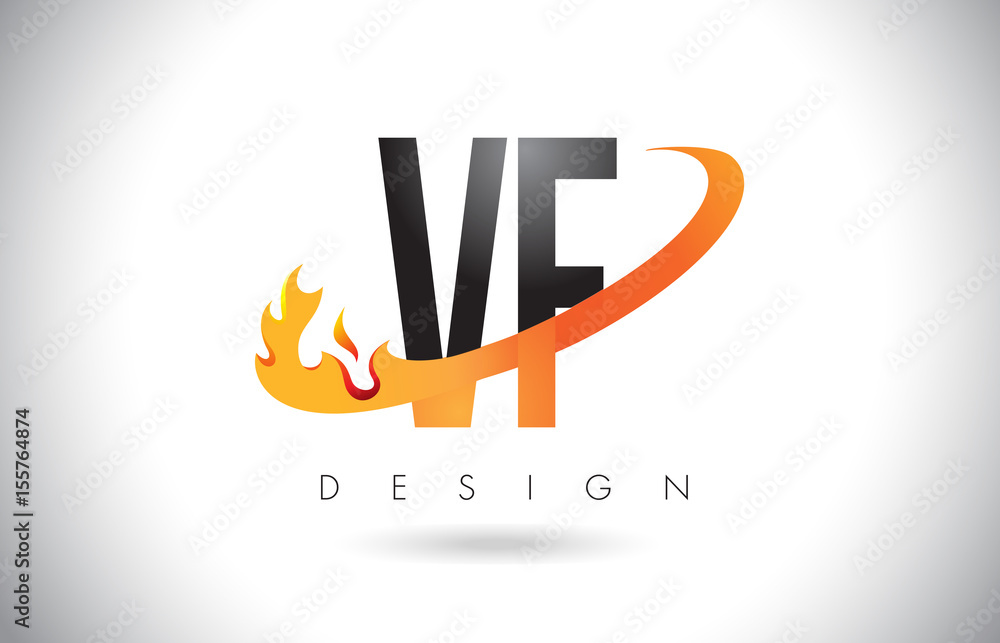 VF V F Letter Logo with Fire Flames Design and Orange Swoosh. Stock ...