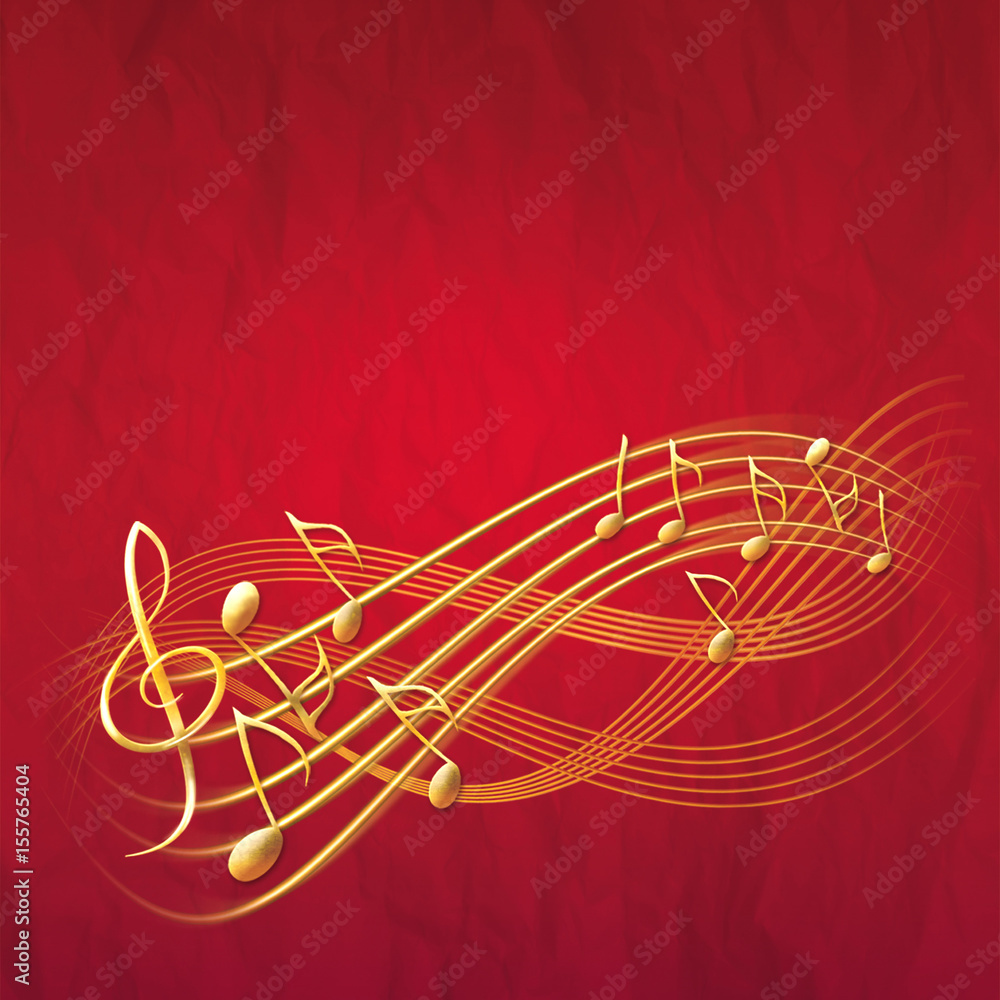 red musical background with gold notes and treble clef Stock Photo ...