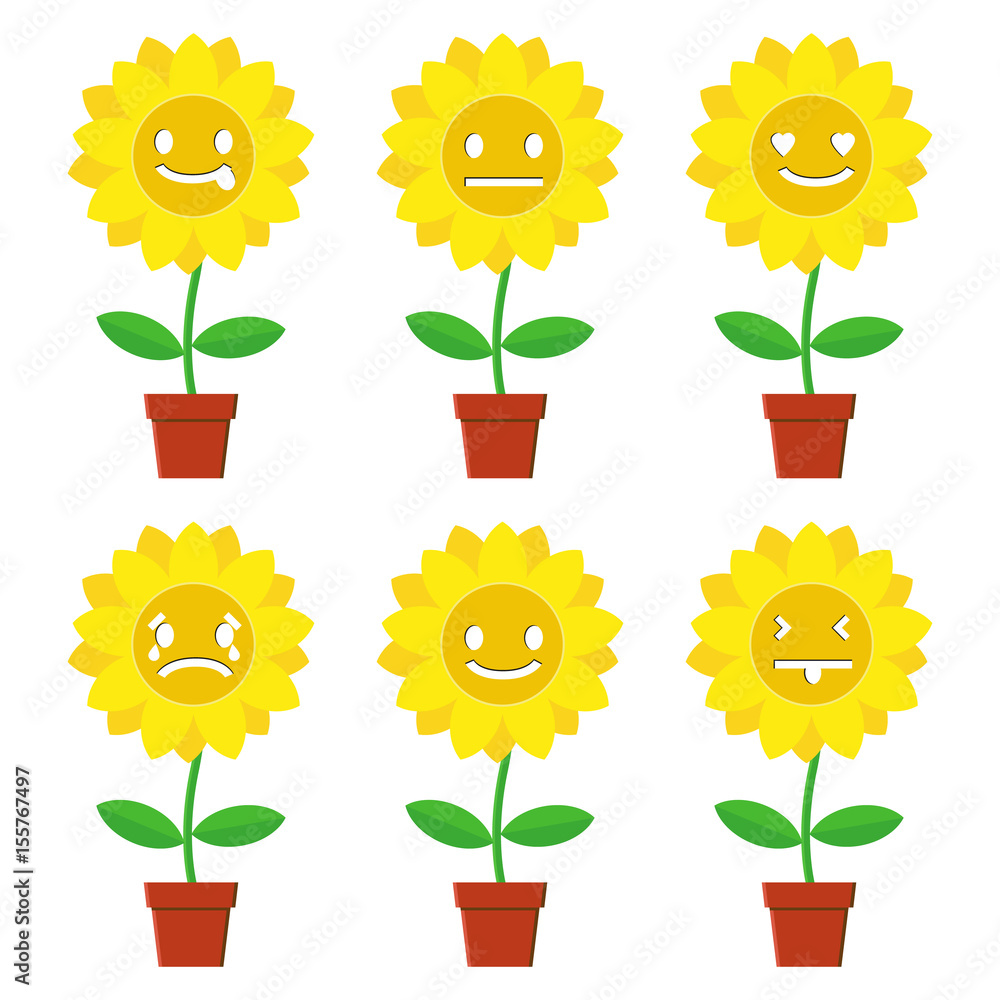 Vecteur Stock sunflower emoticon set | Adobe Stock