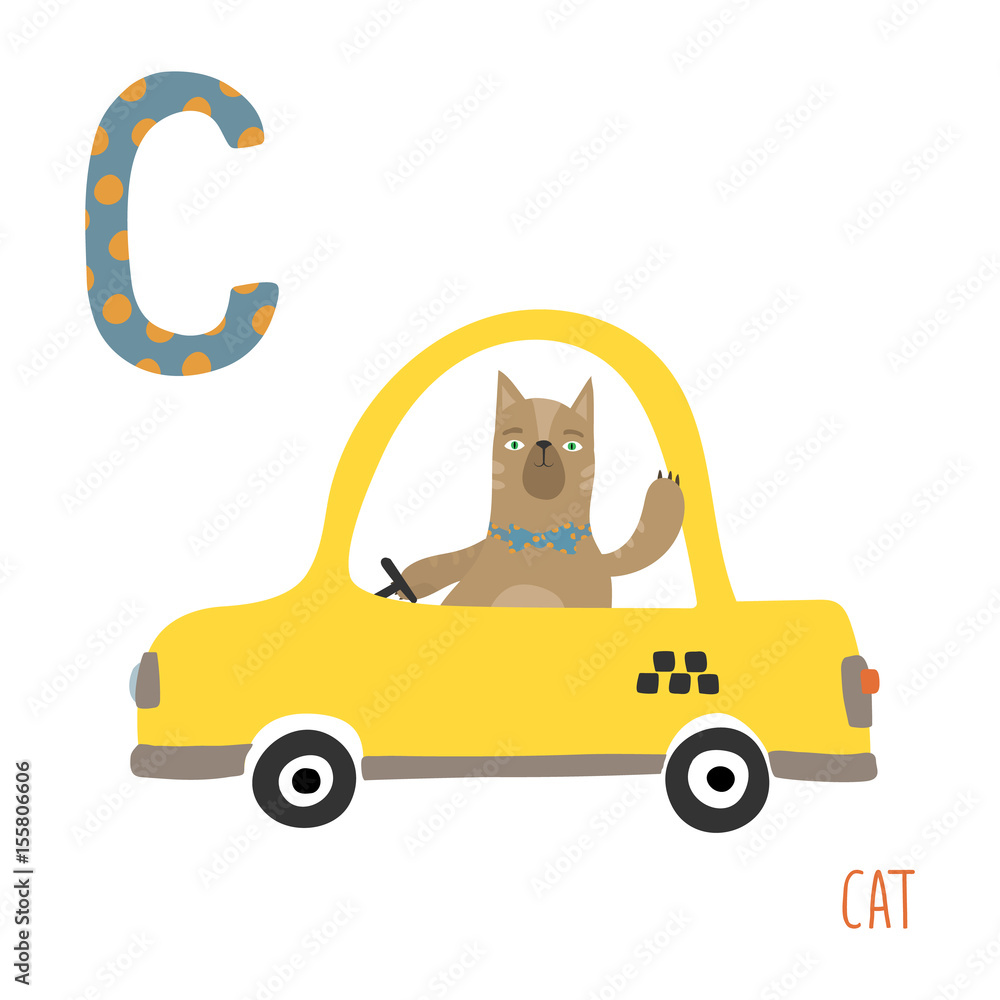 Vector cute kids animal alphabet. Letter C for the Cat Stock Vector ...