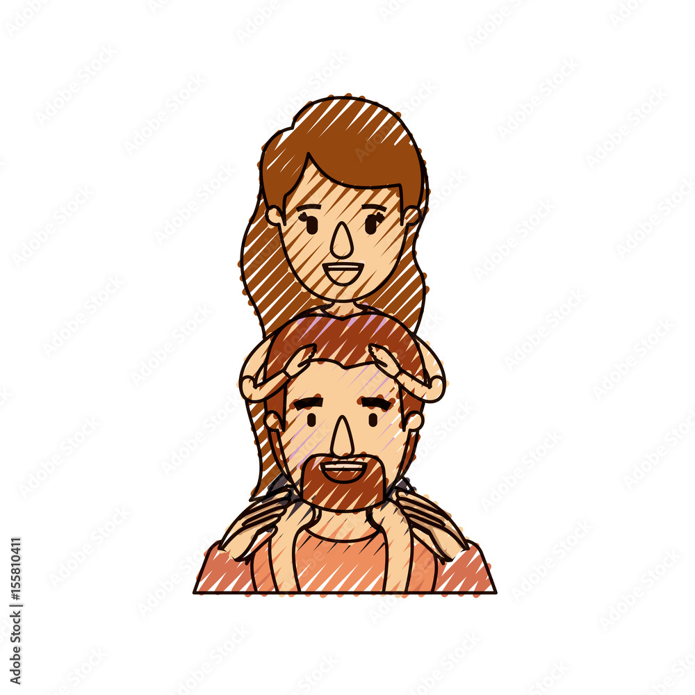 color crayon stripe caricature half body bearded father with moustache ...