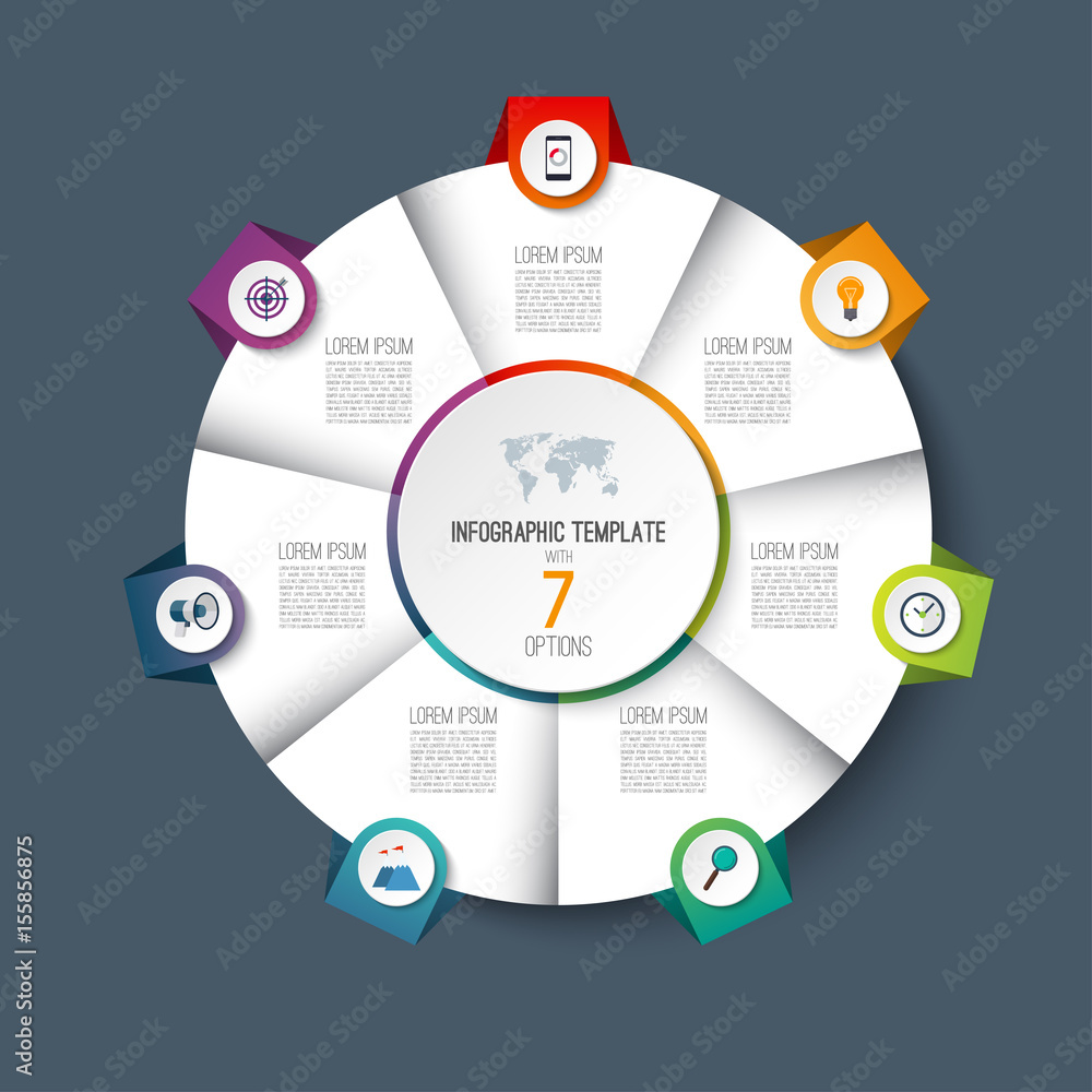 Infographic pie chart circle template with 7 options. Can be used as ...