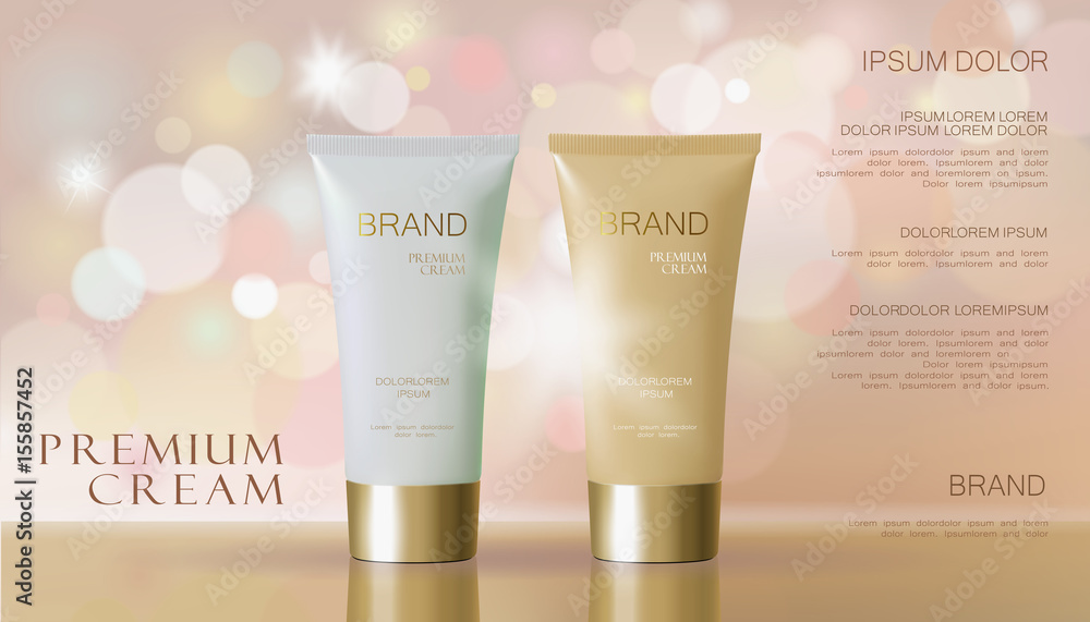 Cosmetic creamwhite delicate beige color background with defocused ...