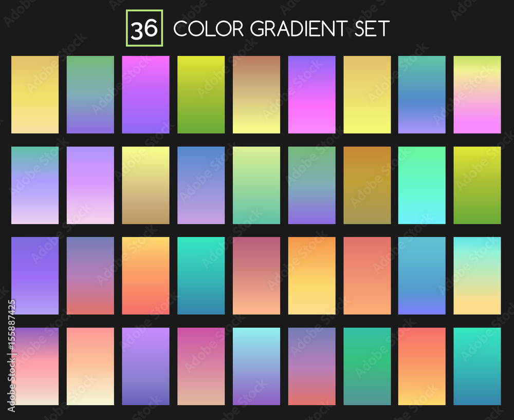Colored gradient set. Saturated, vivid and softly bright, intense ...