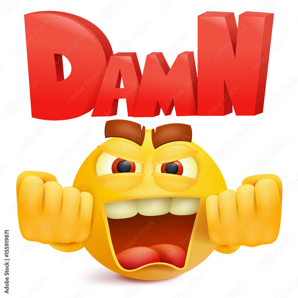 Yellow smiley cartoon emoji character with damn title Stock Vector ...