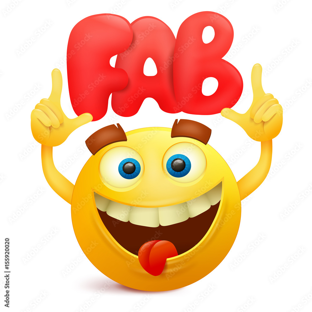 Yellow emoticon cartoon character with fab title Stock Vector | Adobe Stock
