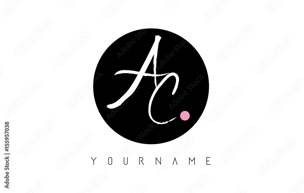 AC Handwritten Brush Letter Logo Design with Black Circle. Stock Vector ...