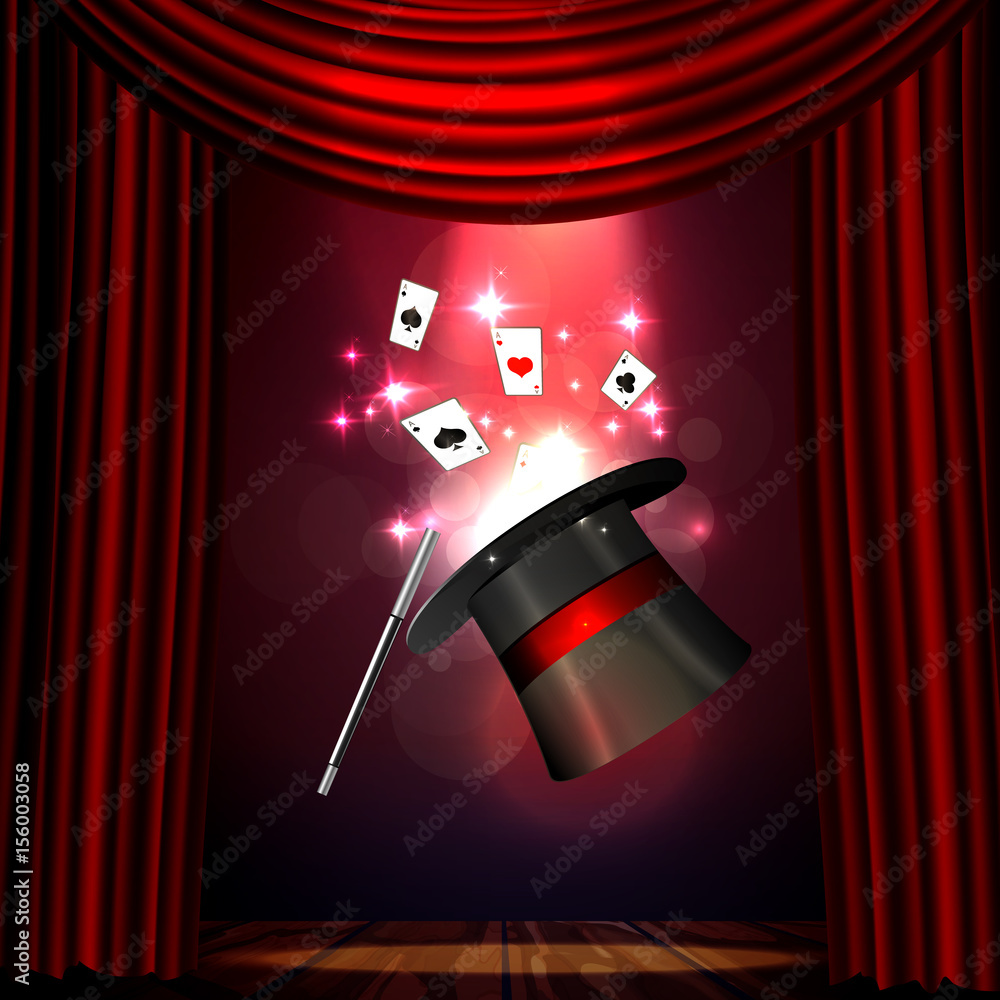 Magic Show poster design template. Magic show flyer design with hat and ...