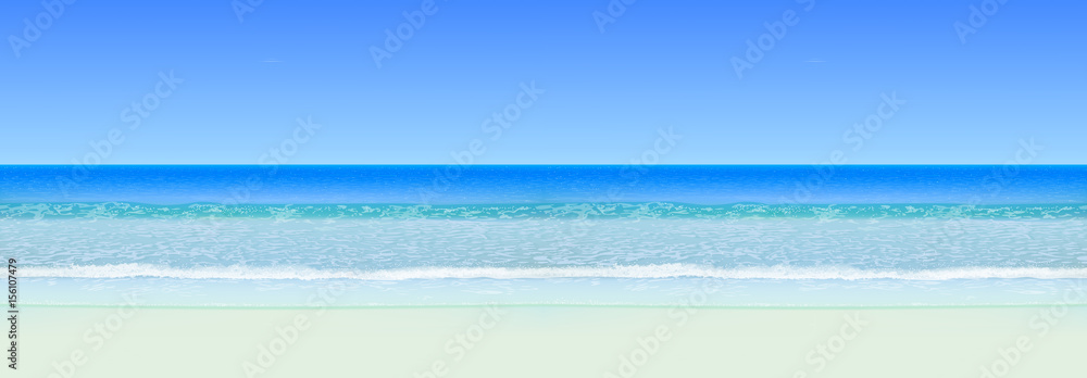 Realistic vector seascape. Sea (ocean) with horizon and beach ...