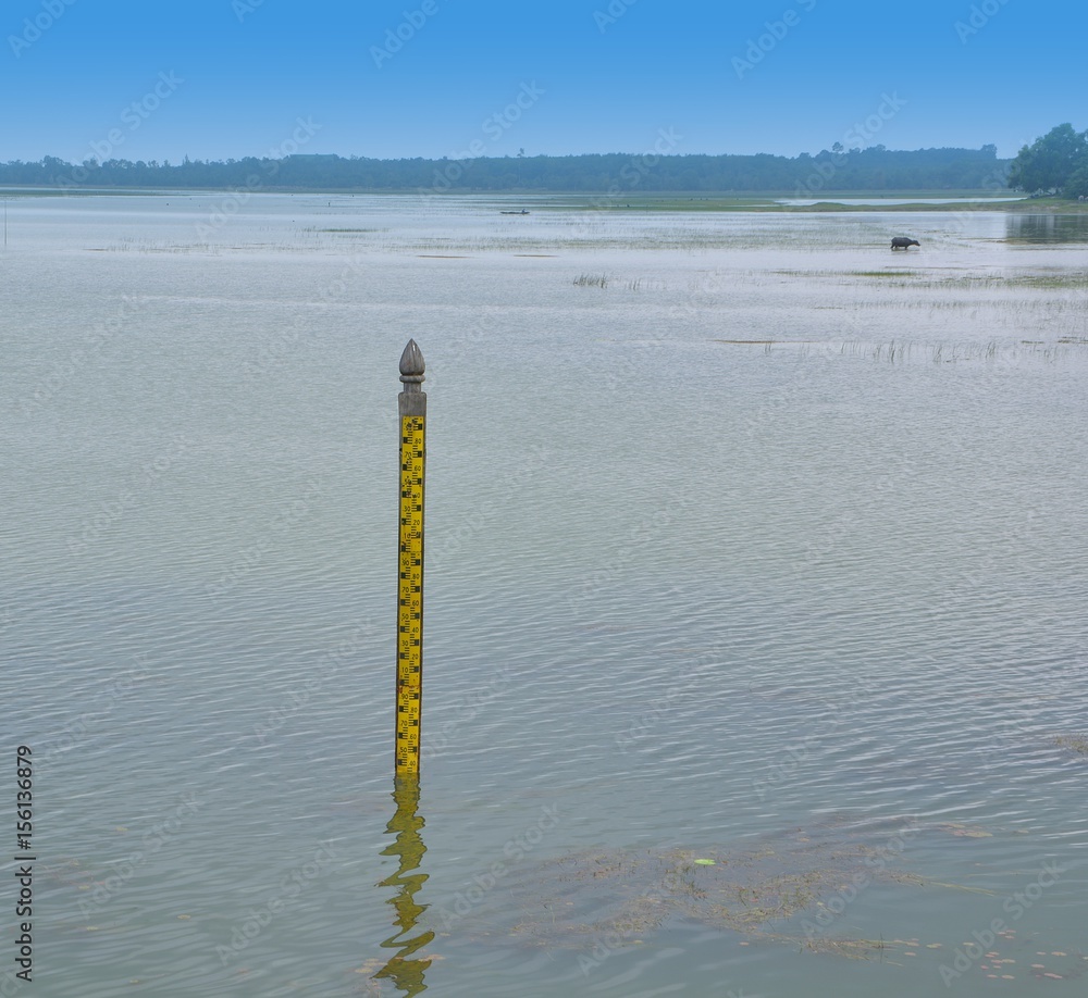 Water level gauges in the background is the reservoir of water and blue ...
