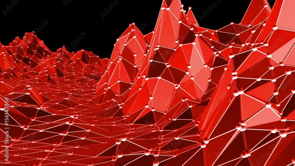 Abstract waving red low poly surface as digital environment in stylish ...