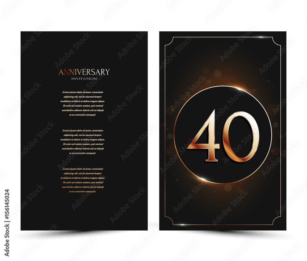 40 years anniversary decorated greeting / invitation card template with ...