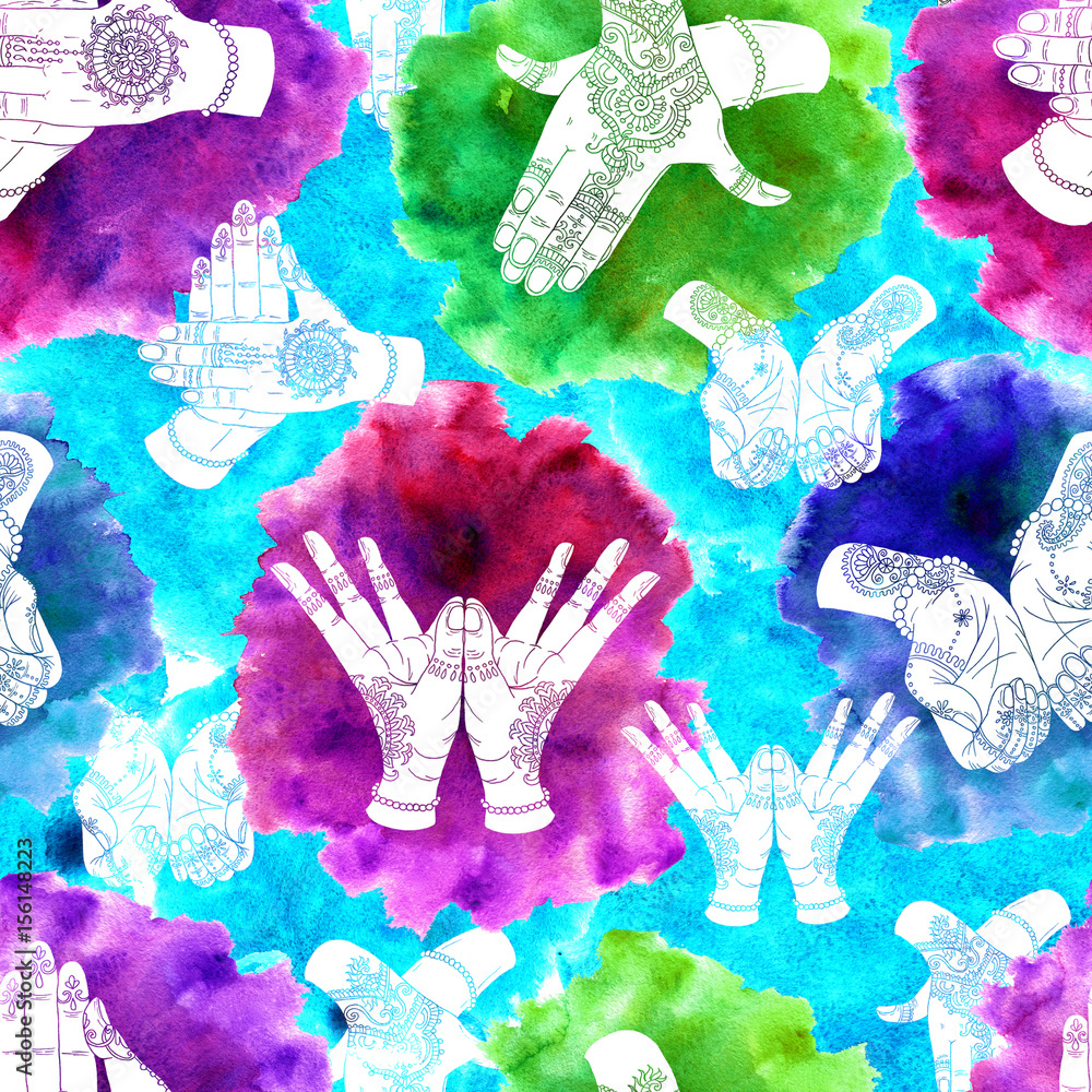 Seamless background with colorful mudras Stock Illustration | Adobe Stock