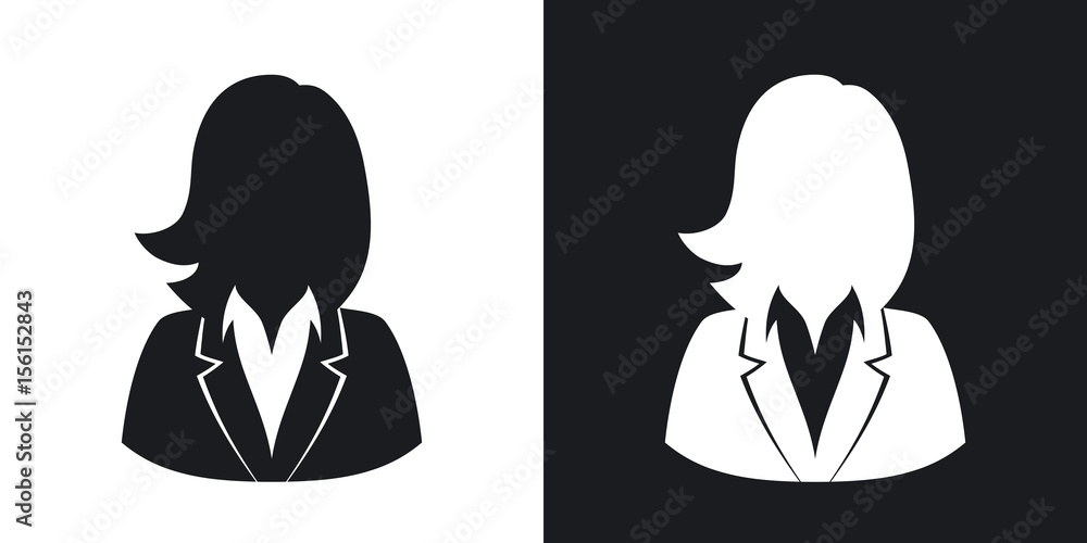 Vector user icon of woman in business suit. Two-tone version on black ...