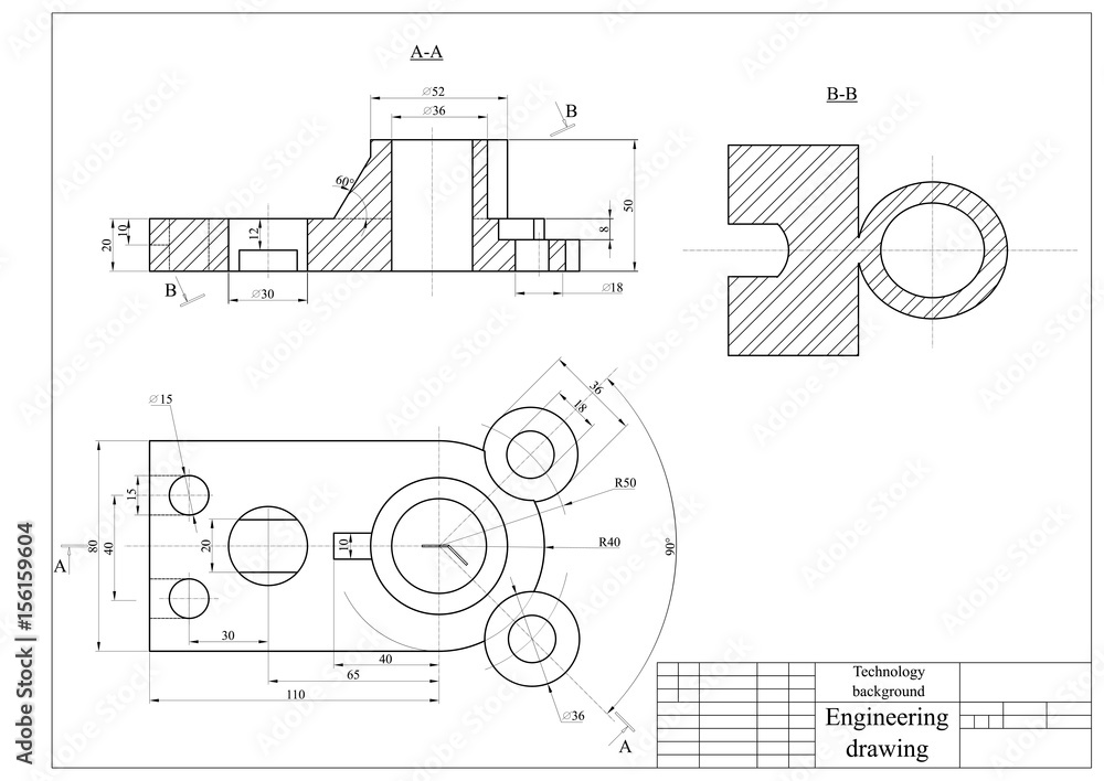 Engineering drawing. Mechanics blueprints. Vector technology background ...