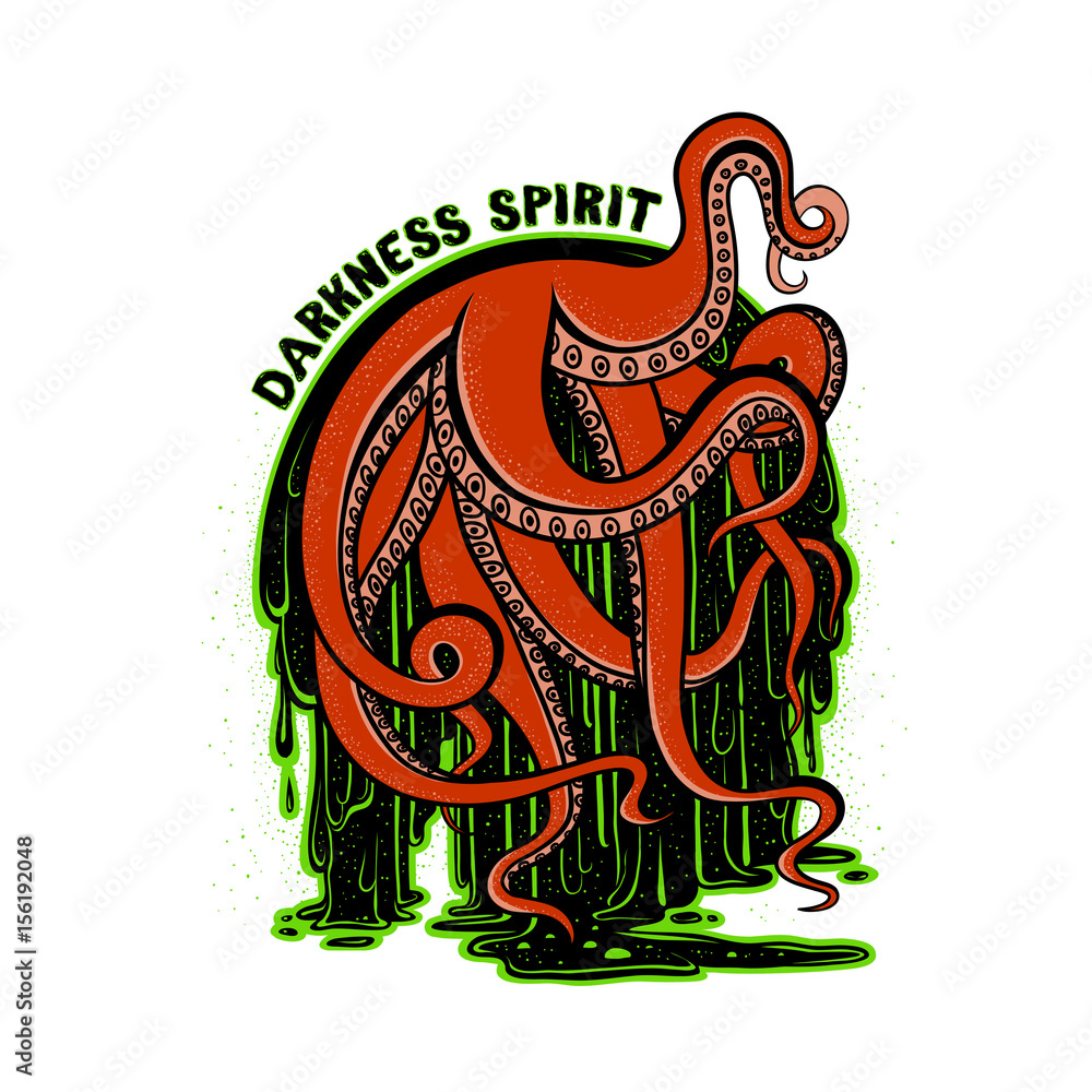 Vector illustration print art red tentacles of the monster octopus in ...