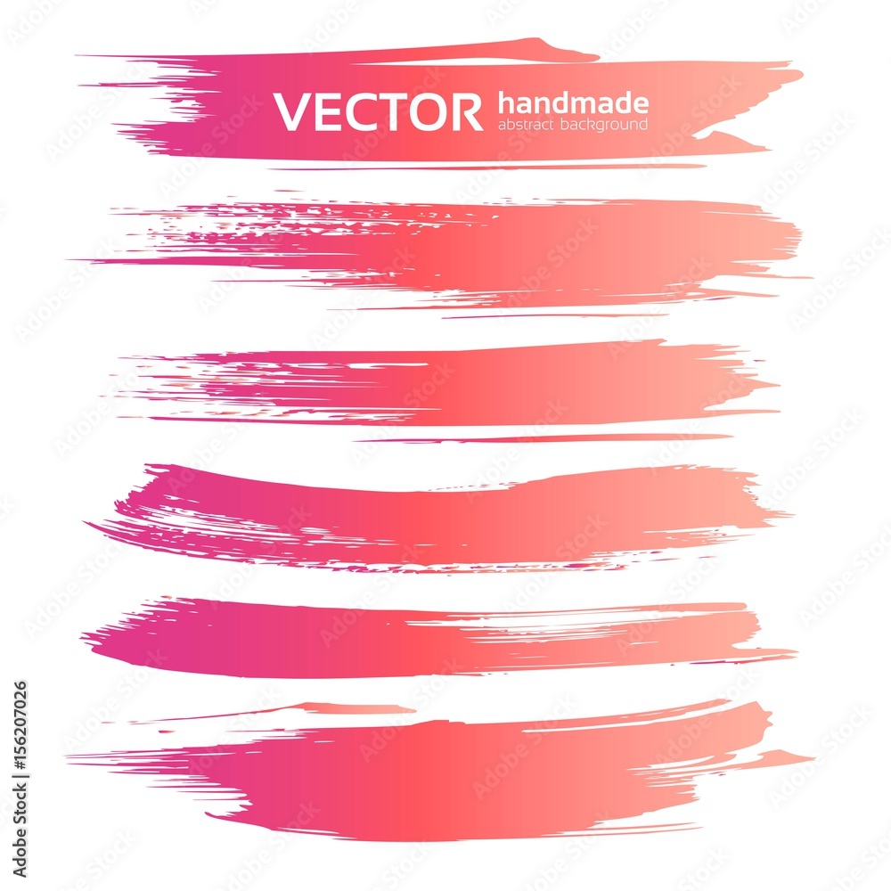 Pink realistic textured strokes vector objects isolated on a white ...