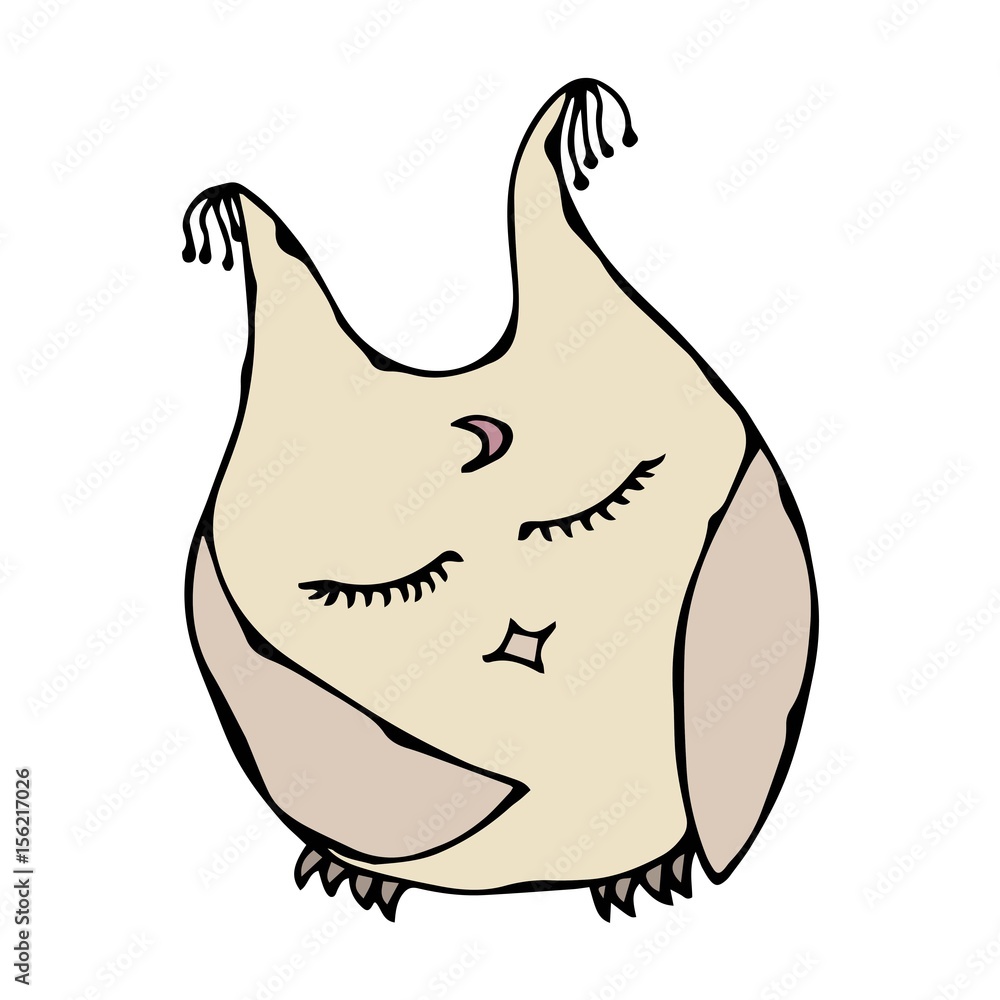 Cute Funny Sleep Sleeping Asleep Owl Bird . Isolated On a White ...