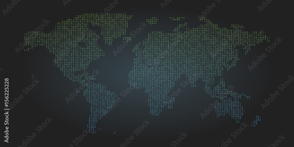 Binary Code World Map Background Zero And One Abstract Symbols Coding Programming Concept