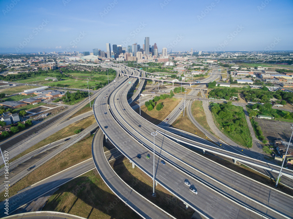 Aerial view Houston downtown and interstate 69 highway with massive ...