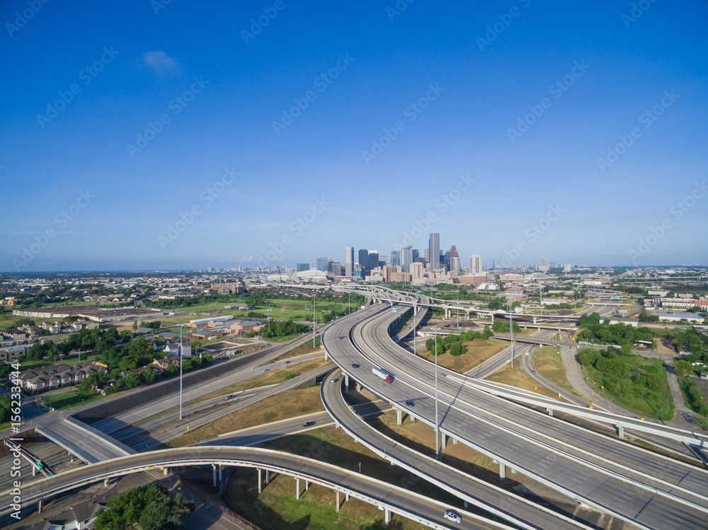 Aerial view Houston downtown and interstate 69 highway with massive ...
