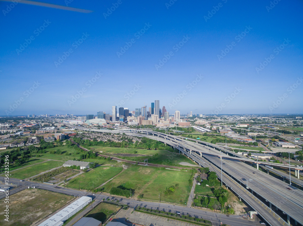 Aerial view Houston downtown and interstate 69 highway with massive ...