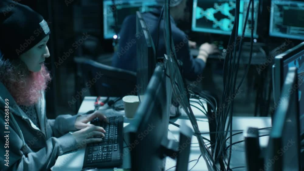 Back View of Teenage Hacker Infecting with Virus Data Servers of ...